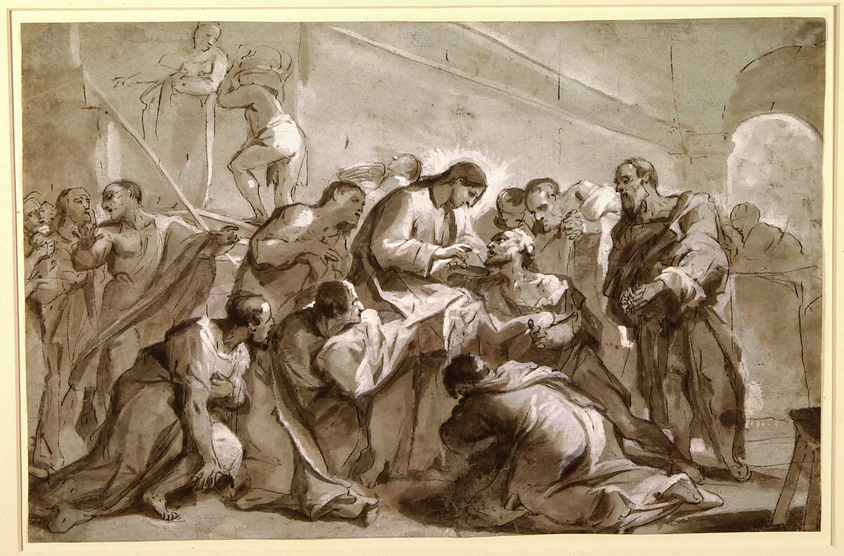 The Communion of the Apostles (recto); Figures in Landscape (verso ...