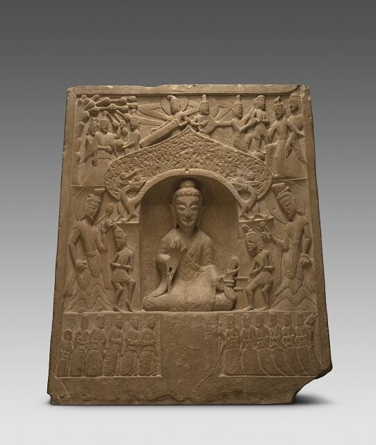 Shakyamuni Buddha Attended by Bodhisattvas, Monks, and Apsaras--A ...