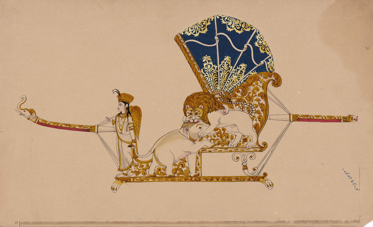Design for a Blue-Hooded Tonjon Palanquin with a Lion attacking and ...