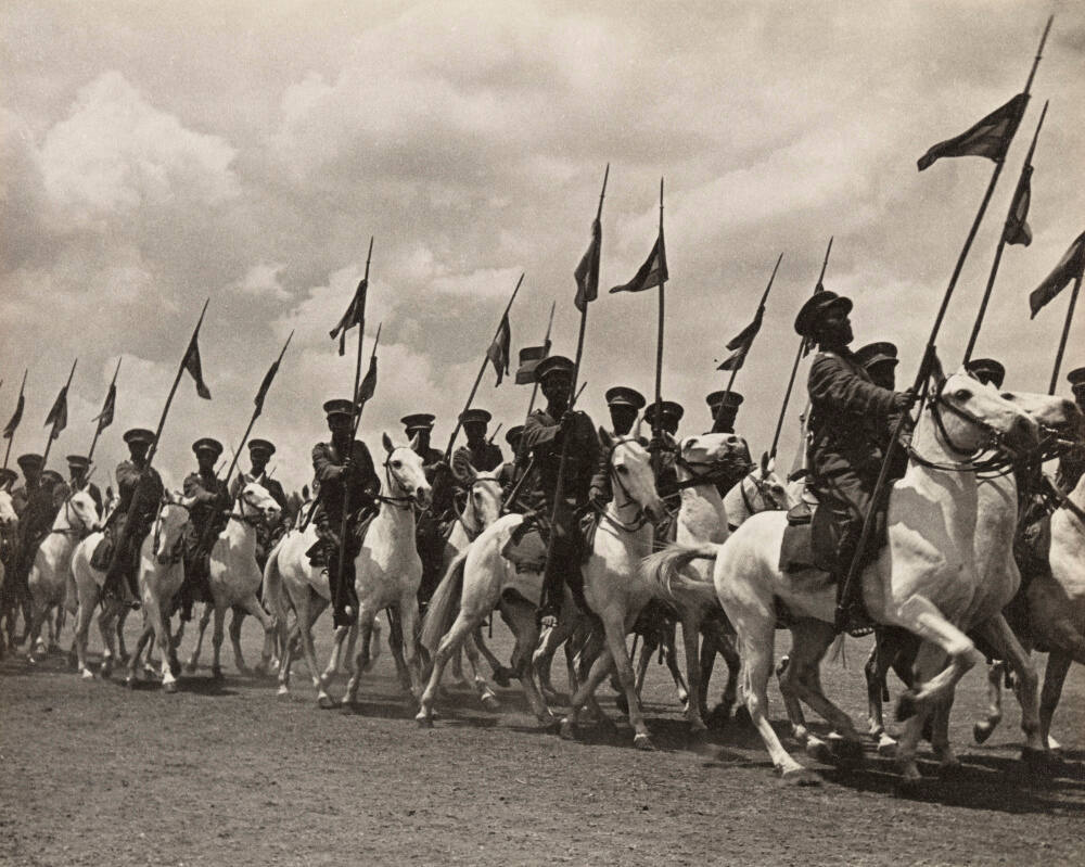 Barefoot Ethiopian cavalry on maneuver prior the outbreak of war with ...